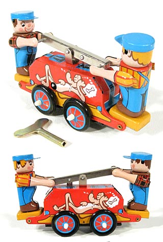 Train Hand Car : Railway Truck : Tin Toy : Two Men Powered – Pop Top Toys