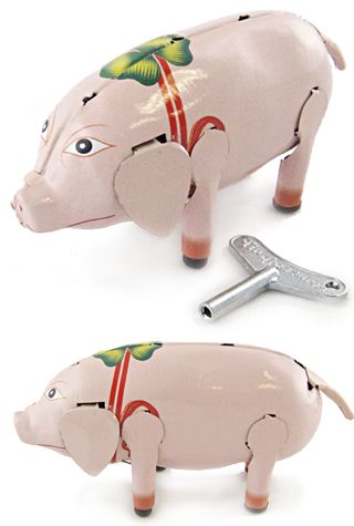 Shakey the Pig Walking Tin Toy : Lucky Pigs : Classic Animal Wind-up ...