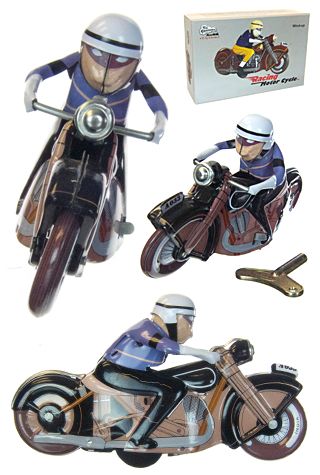 Spin Out Motorcycle : Classic WindUp : Tin Toy Motor Cycle : Spins in ...